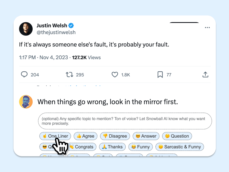 Snowball | Get more Twitter followers - AI tweet and replies generator